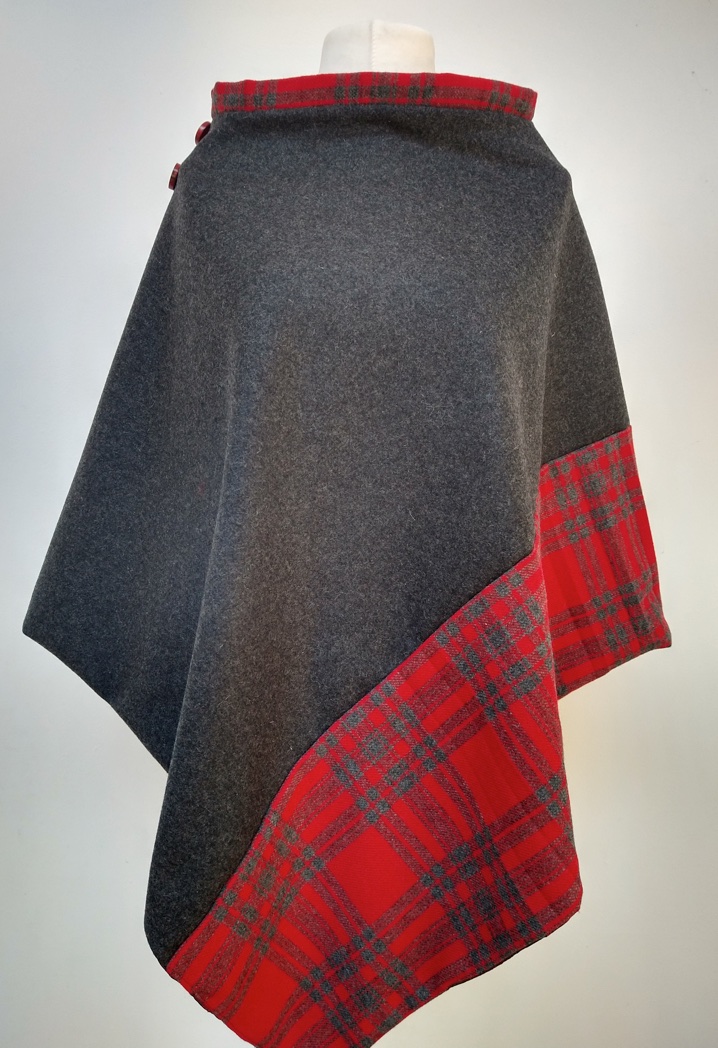 Graphite Tweed Cape with Contrasting Scarlet Tweed Trim with Paisley ...