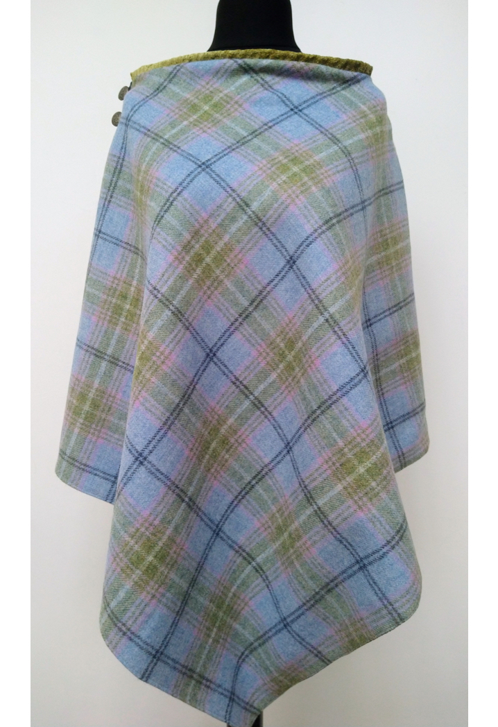 Soft Tweed Cape Sky Blue Moss Pink with Horse Print Lining - Galijah